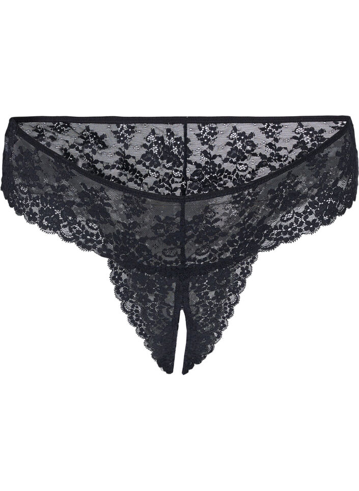 Bodemloze kanten string - Zwart - Maat 42-64 - Zizzi