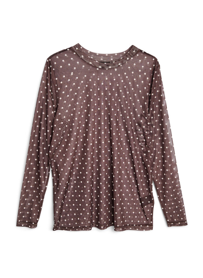 Mesh blouse met stippen - Bruin - Maat XXXL - Zizzi