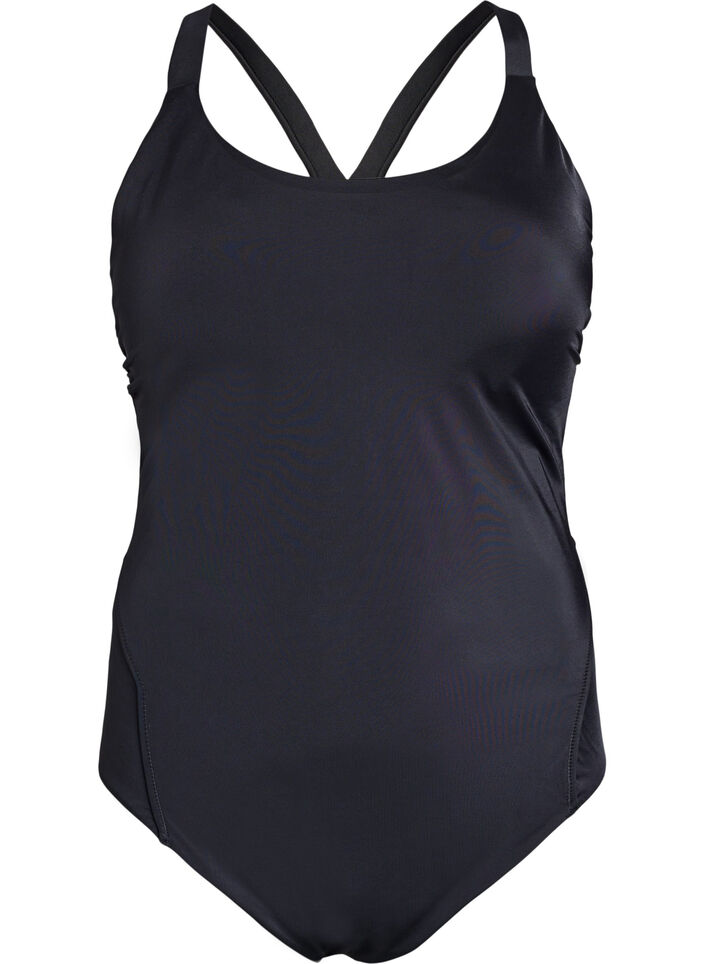 Badpak met detail op de rug - Zwart - Maat 46 - Zizzi