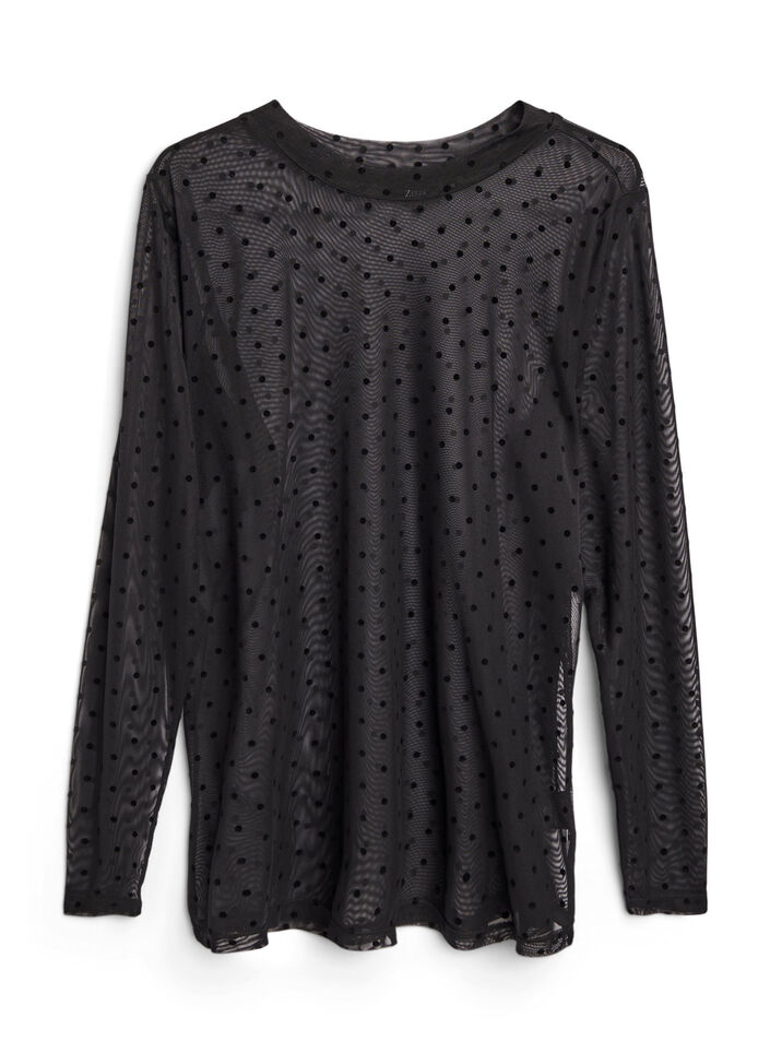 Mesh blouse met stippen - Zwart - Maat M - Zizzi