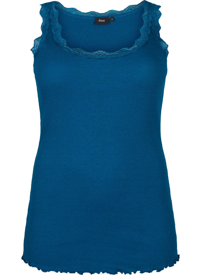 Top with lace trim - Blauw - Maat S - Zizzi